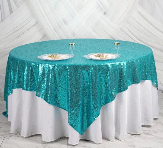 Turquoise Sequin Table Overlay 52x52 - Etsy