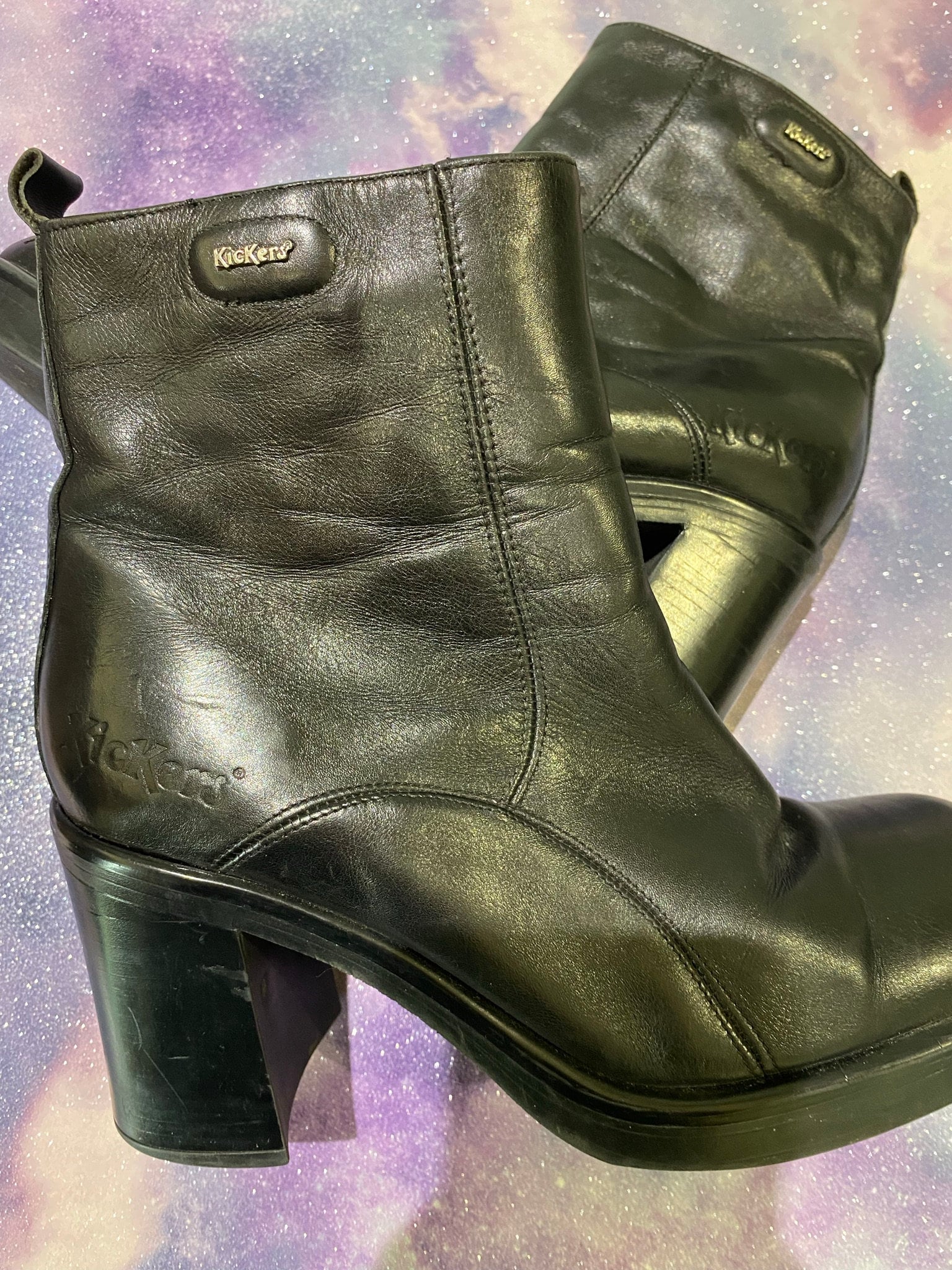 Vintage 1990's Kickers Black Leather Platform Ankle Boots // Size 4 ...