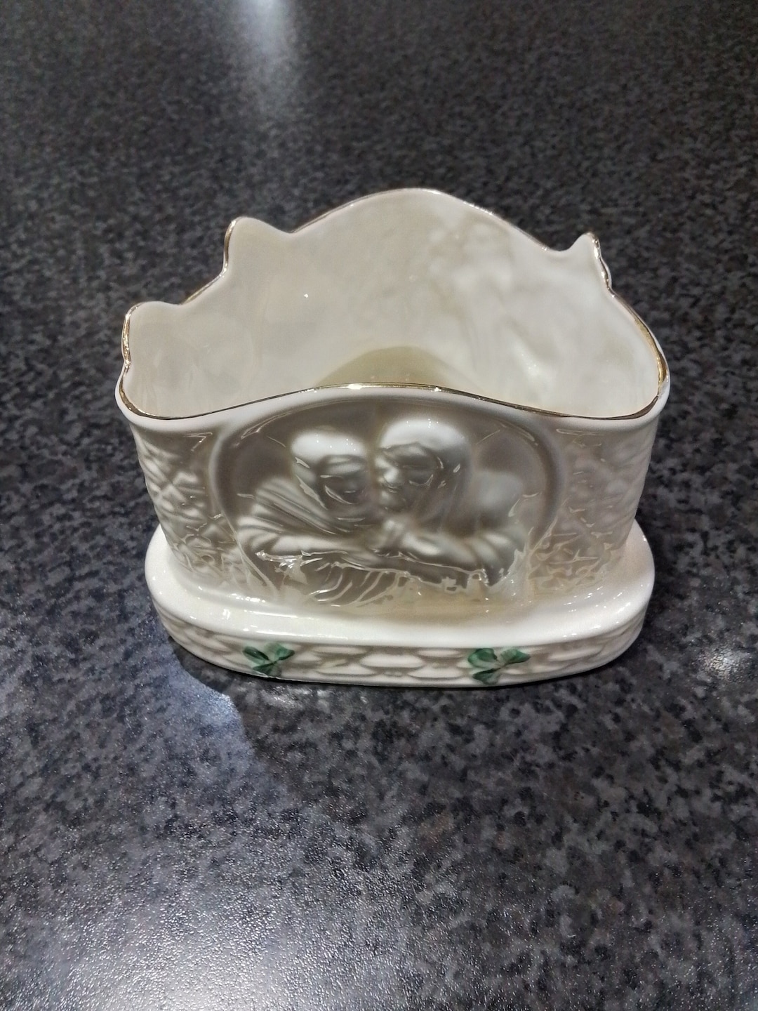 Vintage Irish Belleek Porcelain 3 Sided Nativity Scene Tea Light/candle ...