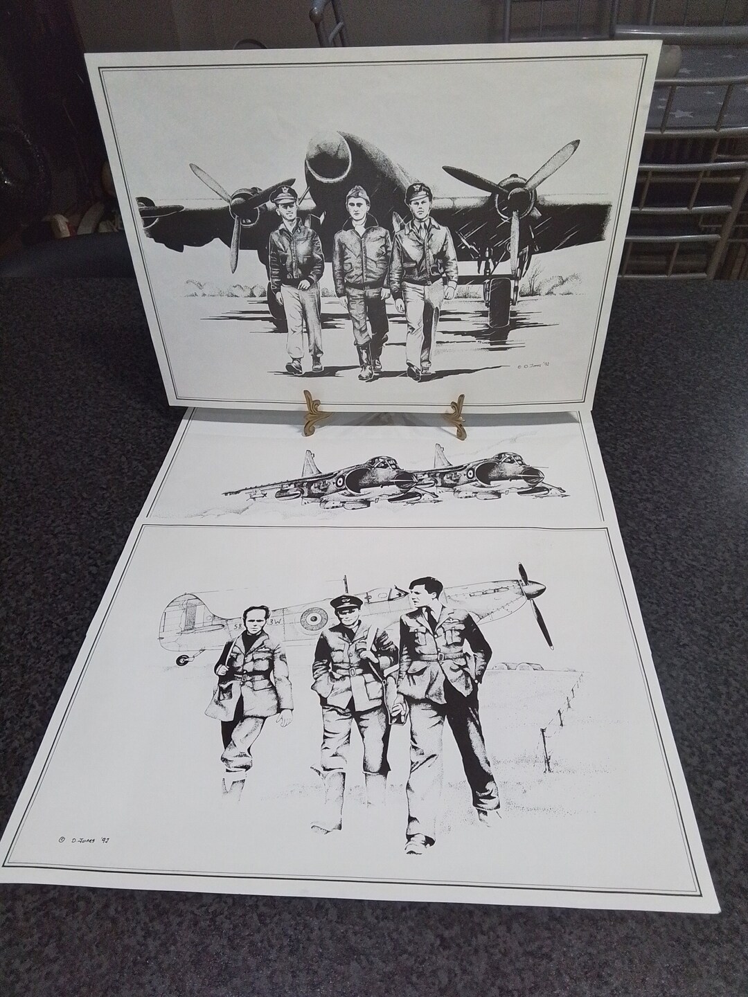 Set of 3 Art Prints of WW2 Royal Airforce Militarily Personnel in ...