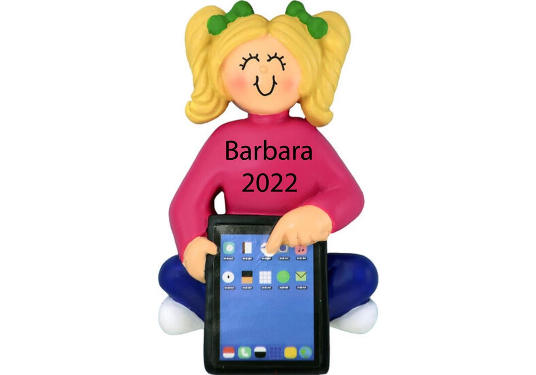 Girl With Tablet iPad Personalized Christmas Kid Ornament 2025 Grandkid ...