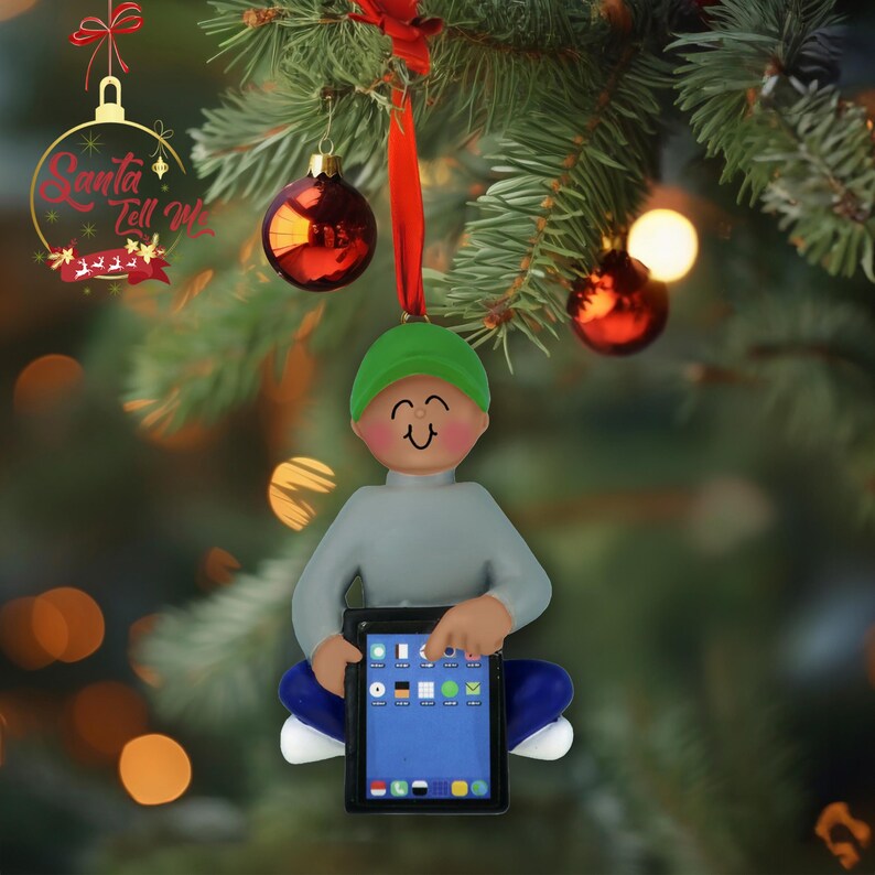 Kids Christmas Ornaments, Boy With Tablet iPad Personalized Ornament ...