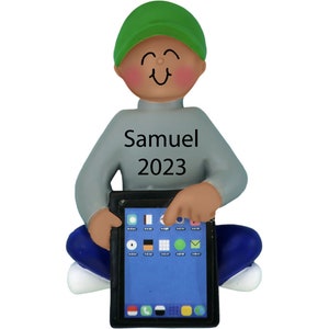 Kids Christmas Ornaments, Boy With Tablet iPad Personalized Ornament ...