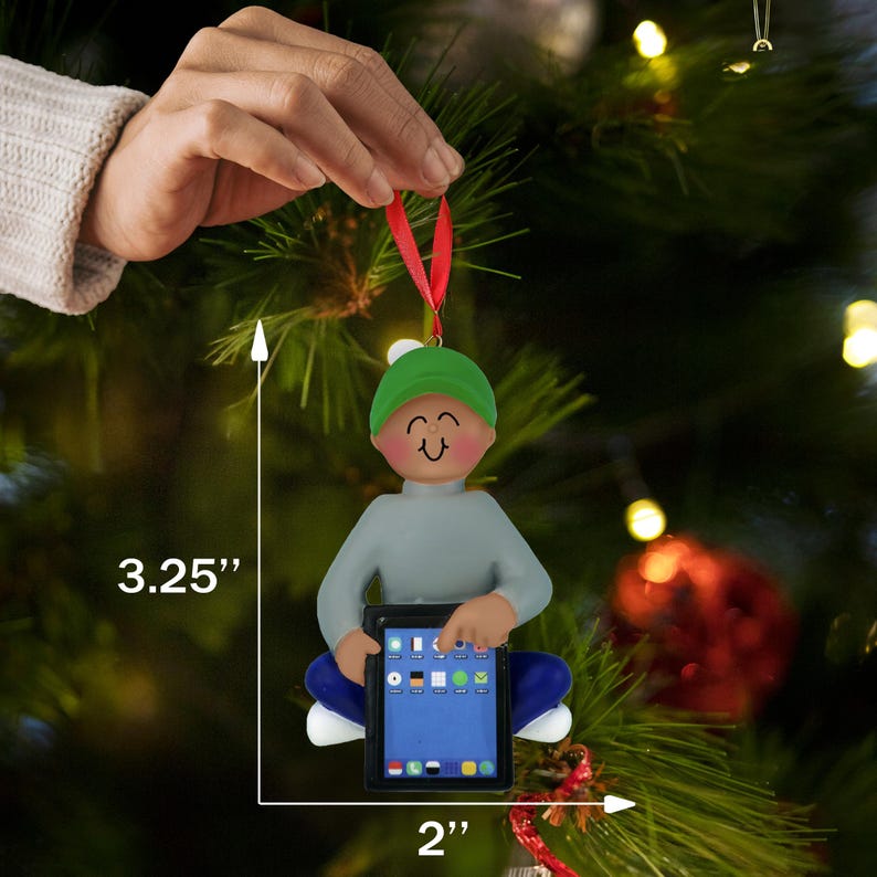 Kids Christmas Ornaments, Boy With Tablet iPad Personalized Ornament ...