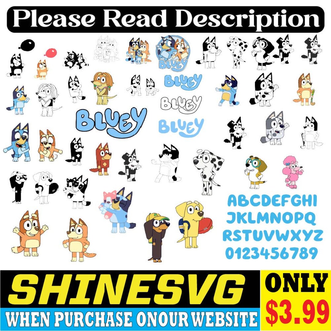 40 Designs Bluey SVG Bundle and Full Alphabet SVG Bluey Svg - Etsy