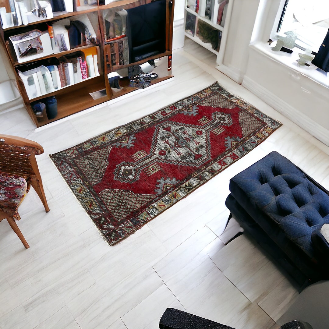 2.2x5.0 Ft Oushak Red Accent Rug, Turkish Small Area Rug, 2x5 Ft Living ...
