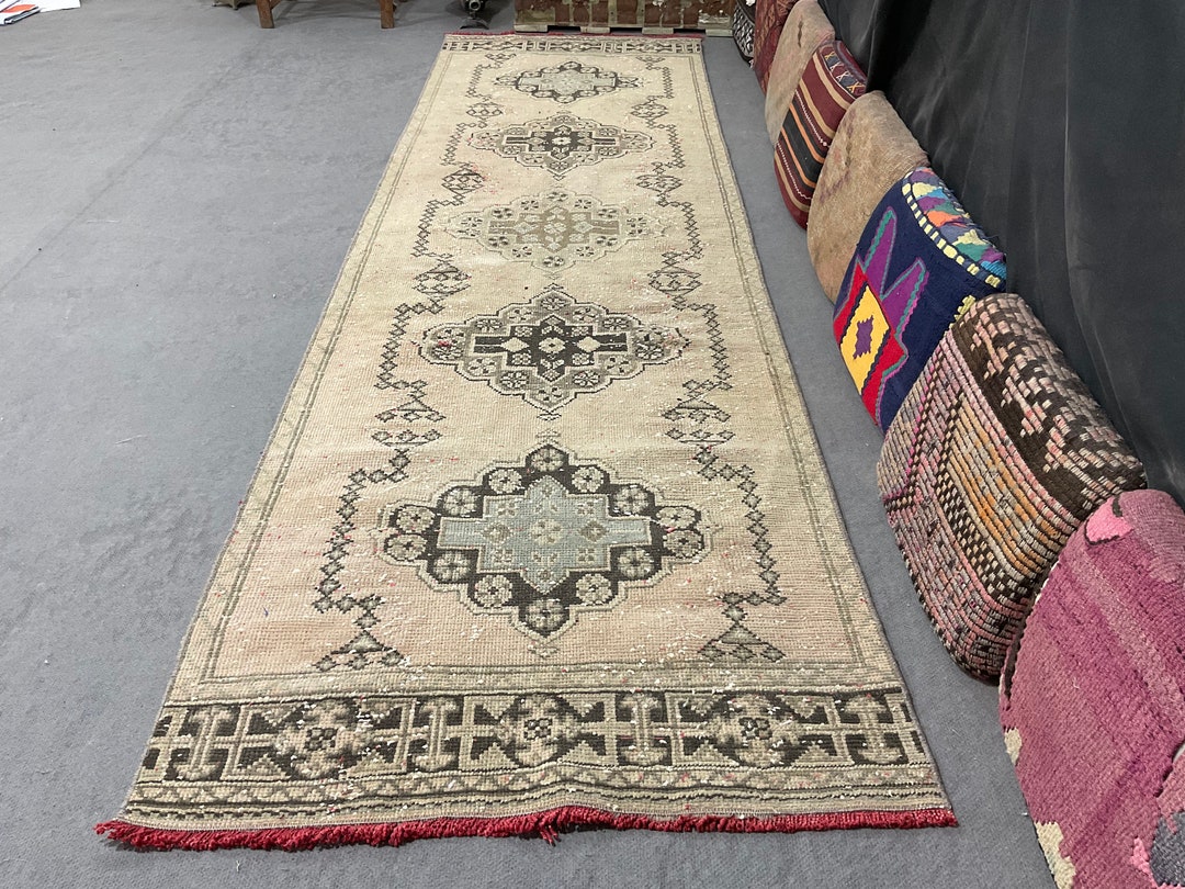 3x11 Natural Runner Rug, Vintage Rug, Pastel Rug, 3x11 Stairs Rug, Wool ...