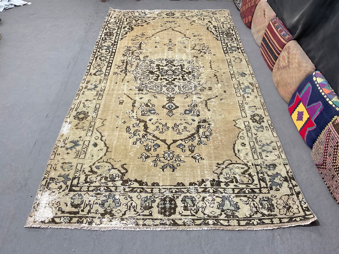 5x10 Large Area Rug, Soft Beige Color, 5x10 Faded Rug, 5x10 Oversize ...