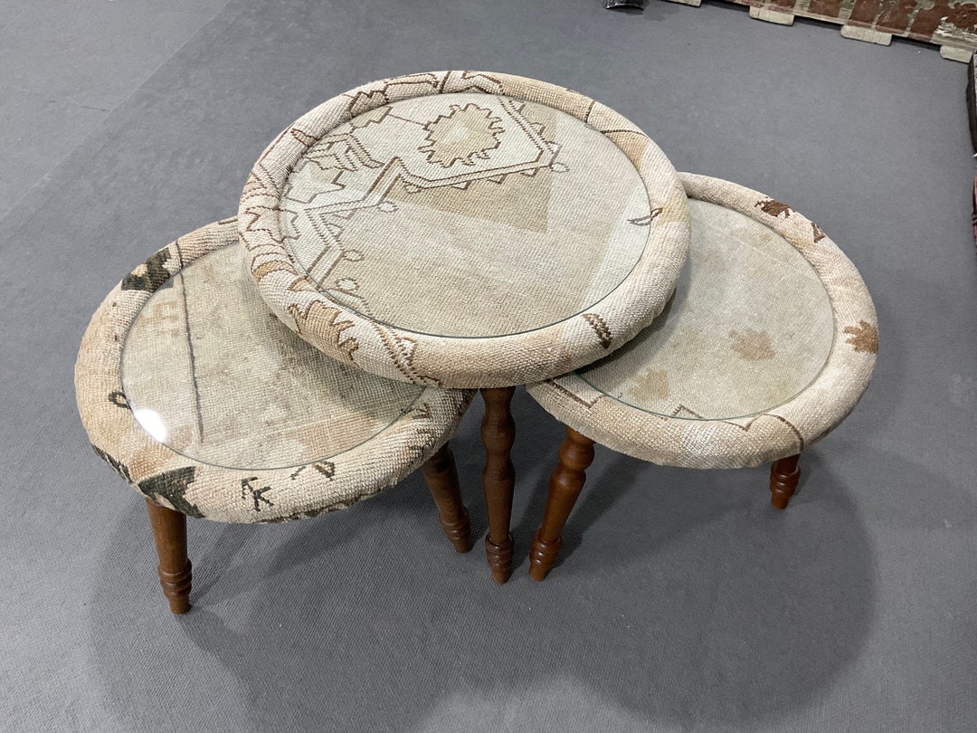 Triple Table Coffee Table,, Triple Table With Glass and Rug, Wooden ...