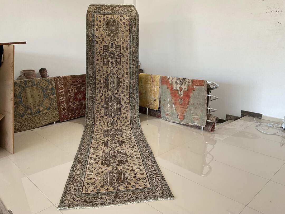 3x14 Beige Long Runner, Corridor Runner, Handmade Runner, Oriental ...