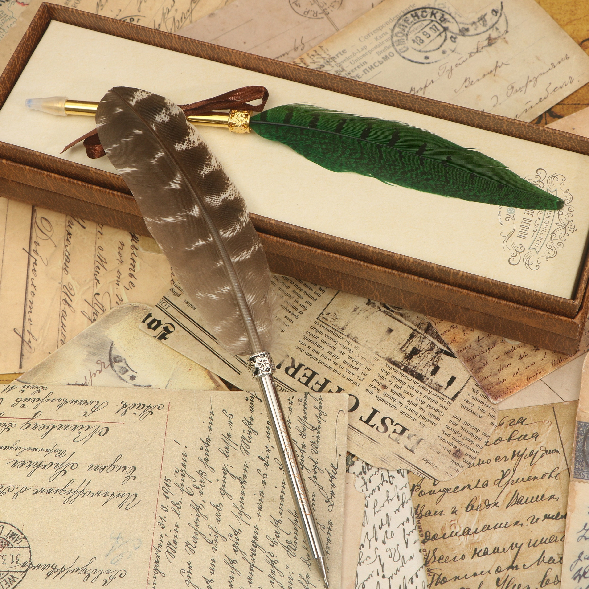 Personalized Feather Quill Pen With Engraved Holder & Gift Box - Etsy