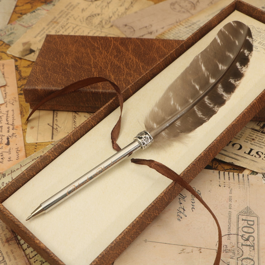 Personalized Feather Quill Pen With Engraved Holder & Gift Box - Etsy