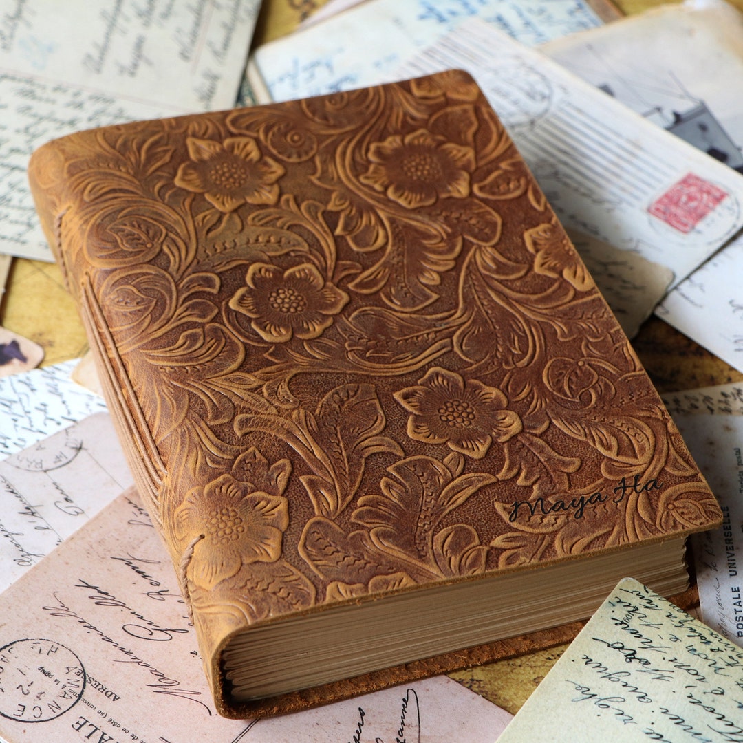 Personalized Leather Sketchbook: Embossed Floral Drawing Book - Etsy