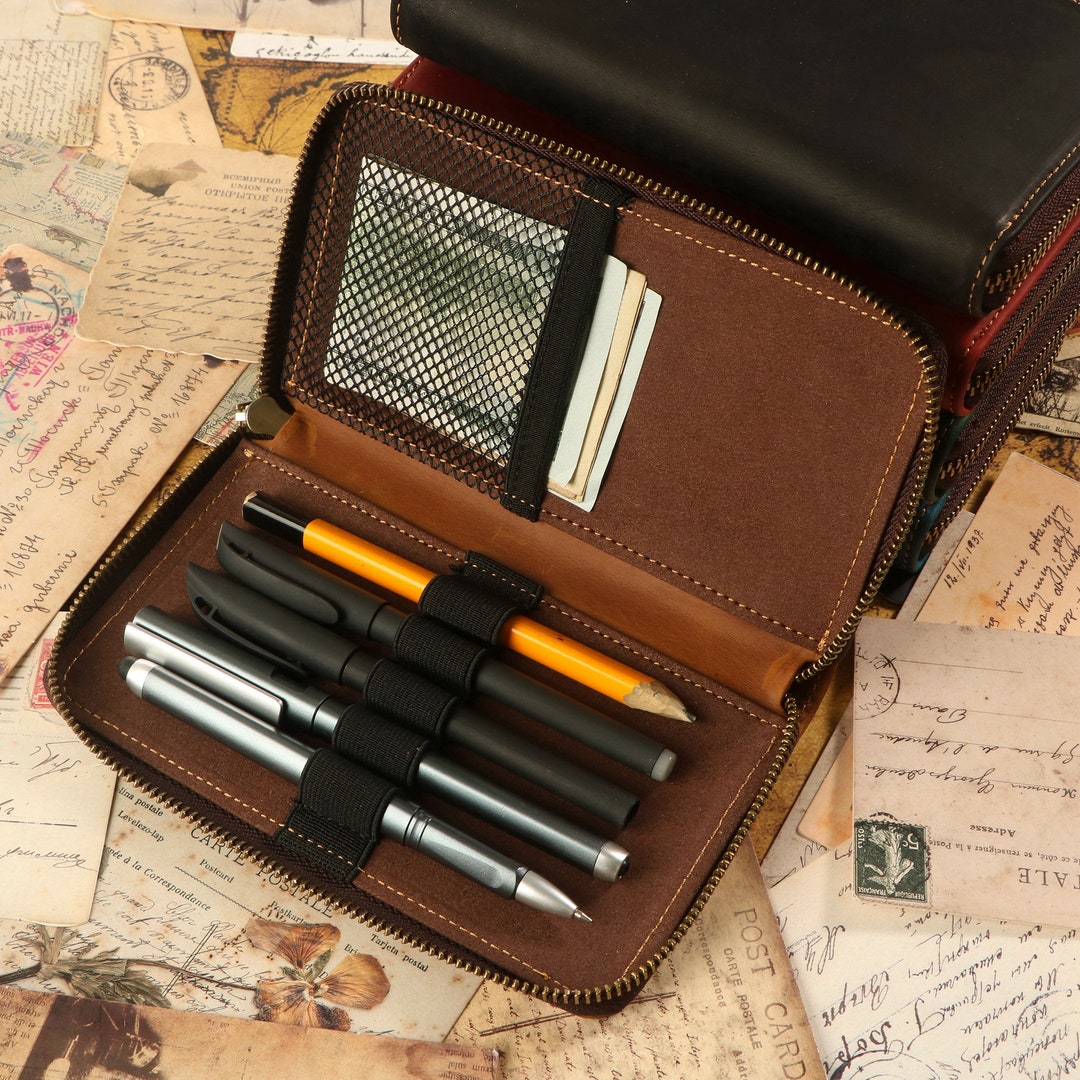 Personalized Leather Pen Case: Zippered Pencil Storage for Artists - Etsy