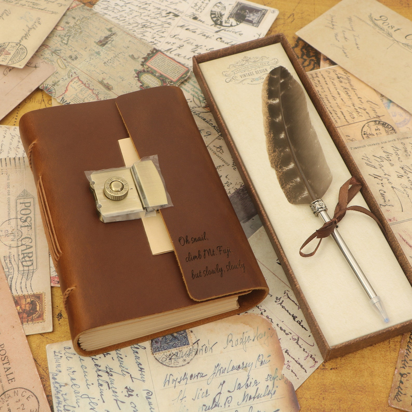 Personalized Leather Lock Journal: Full Grain Blank Notebook & Quill ...