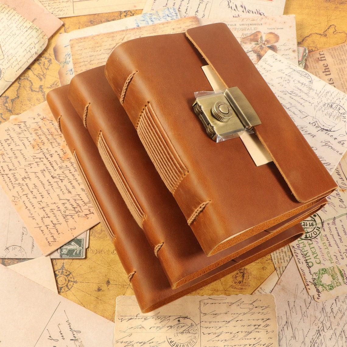 Personalized Leather Lock Journal: Full Grain Blank Notebook & Quill ...