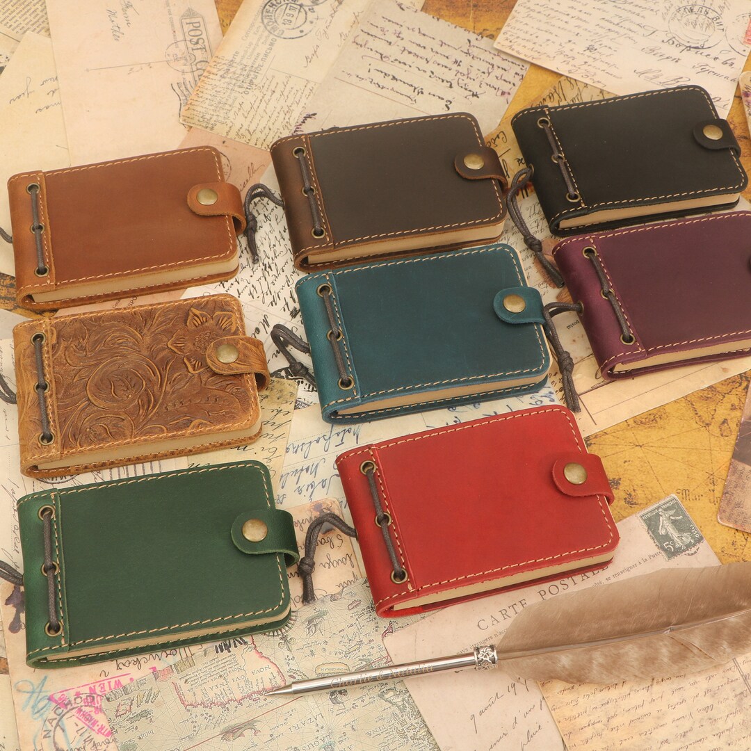 Personalized Mini Genuine Leather Notebook, Leather Journal With Kraft ...