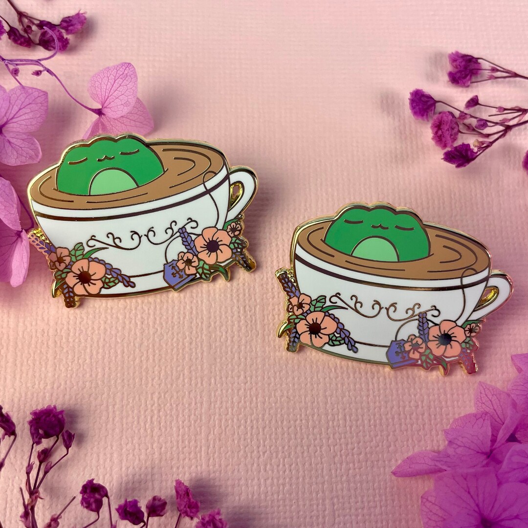 Tea Cup Frog Hard Enamel Pin | Cozy Tea Pin - Kawaii Sleepy Frog Lapel ...
