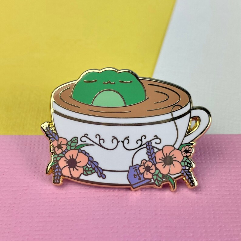 Tea Cup Frog Hard Enamel Pin | Cozy Tea Pin - Kawaii Sleepy Frog Lapel ...