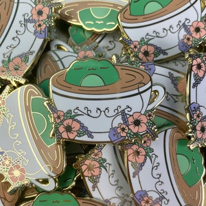 Tea Cup Frog Hard Enamel Pin | Cozy Tea Pin - Kawaii Sleepy Frog Lapel ...