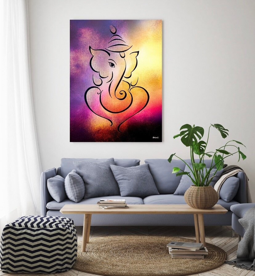 Minimalist Lord Ganesh Canvas Prints, Abstract Pattern Ganesha Painting ...