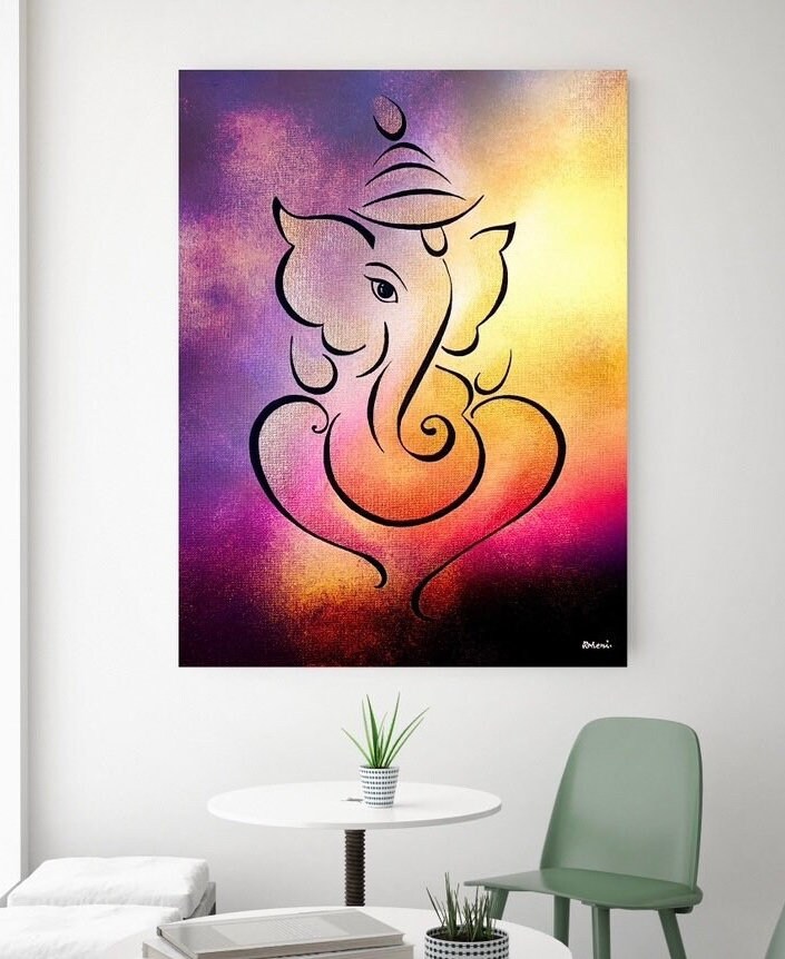Minimalist Lord Ganesh Canvas Prints, Abstract Pattern Ganesha Painting ...