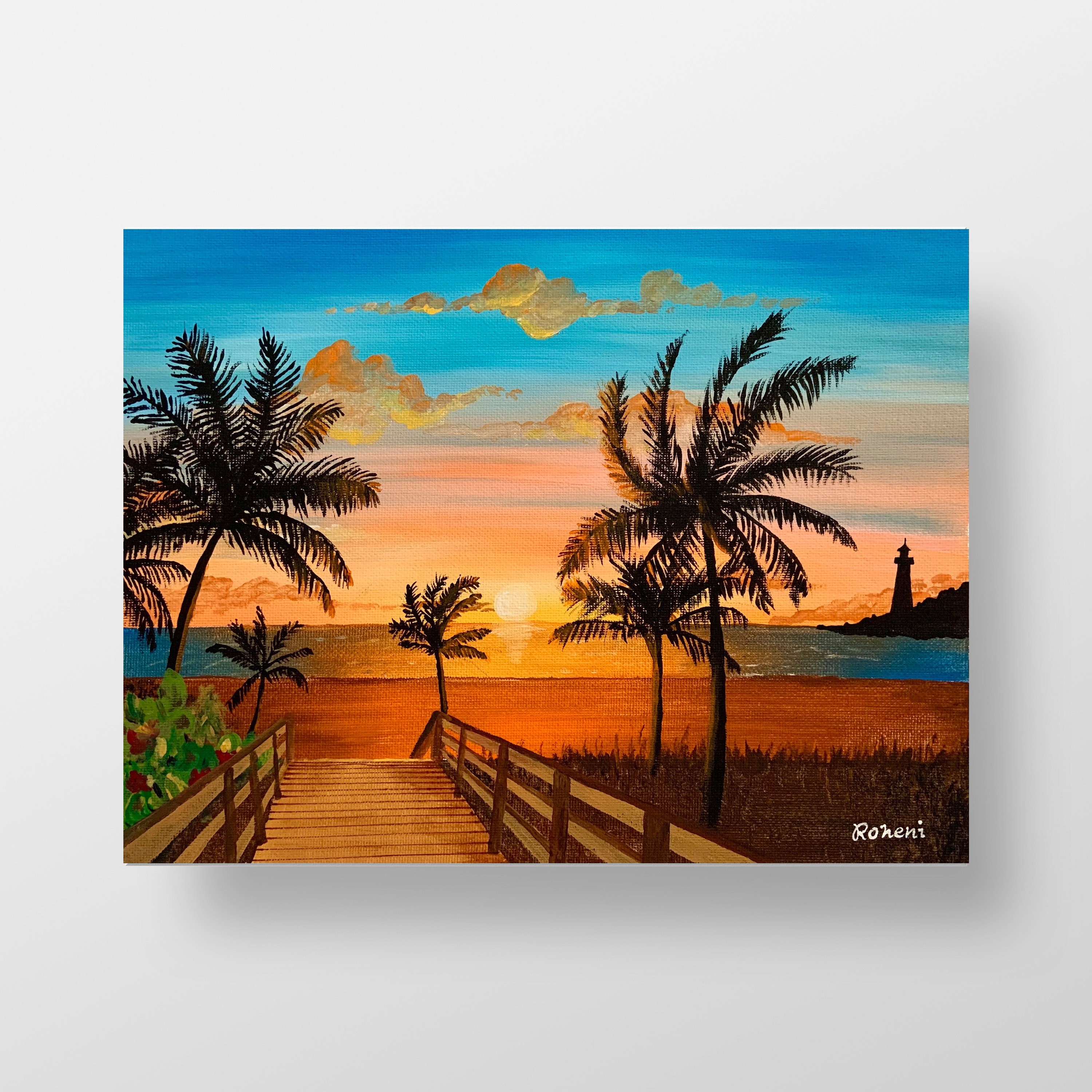 Tropical Sunset Painting Prints, Caribbean Sunset Landscape Painting ...