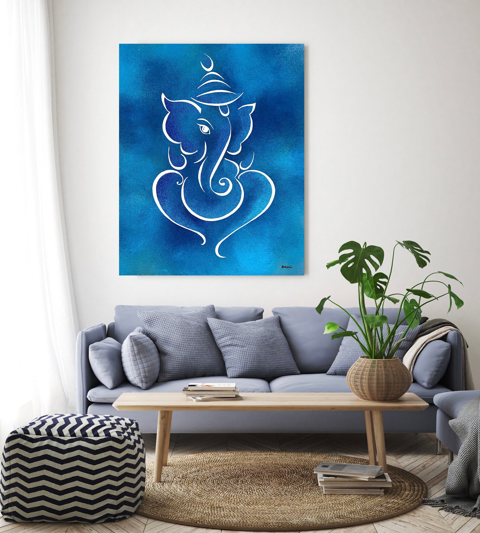 Blue Lord Ganesh Canvas Print, Abstract Ganesha Wall Decor - Etsy
