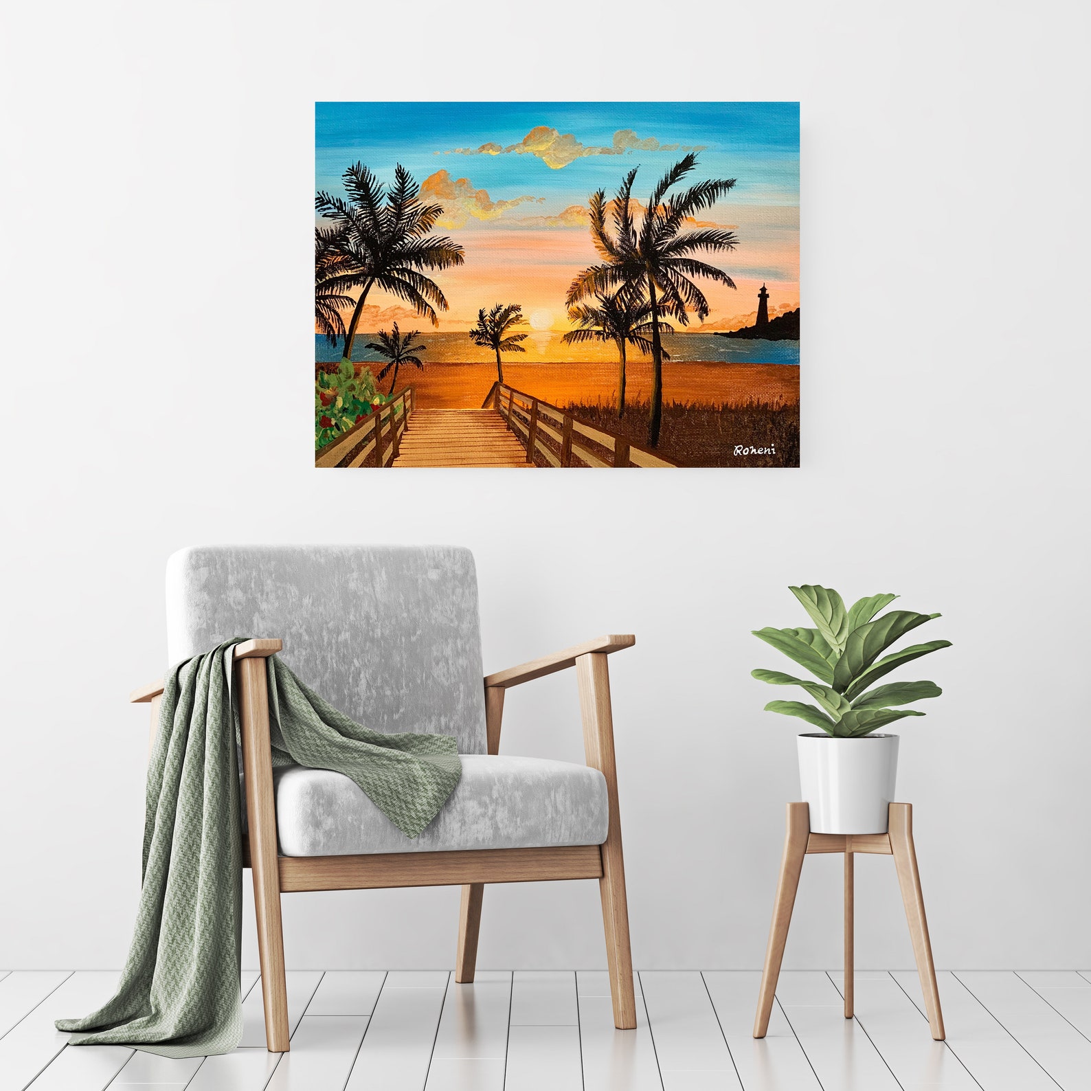 Tropical Sunset Painting Prints, Caribbean Sunset Landscape Painting ...