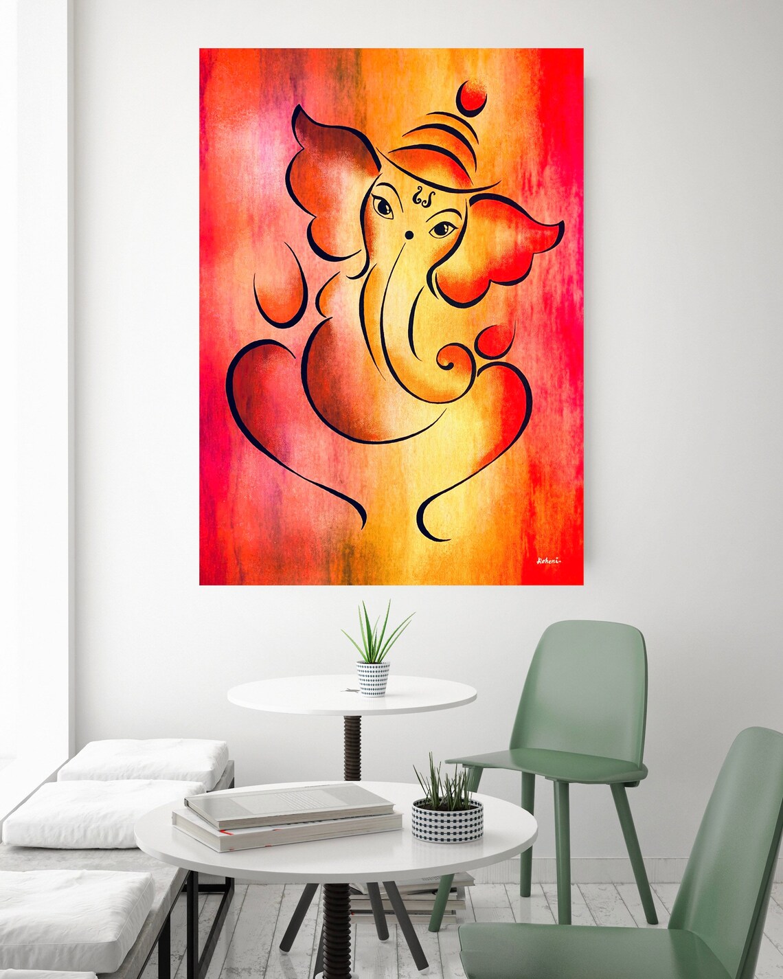 Minimalist Lord Ganesh Canvas Print, Abstract Ganesha Painting, Ready ...