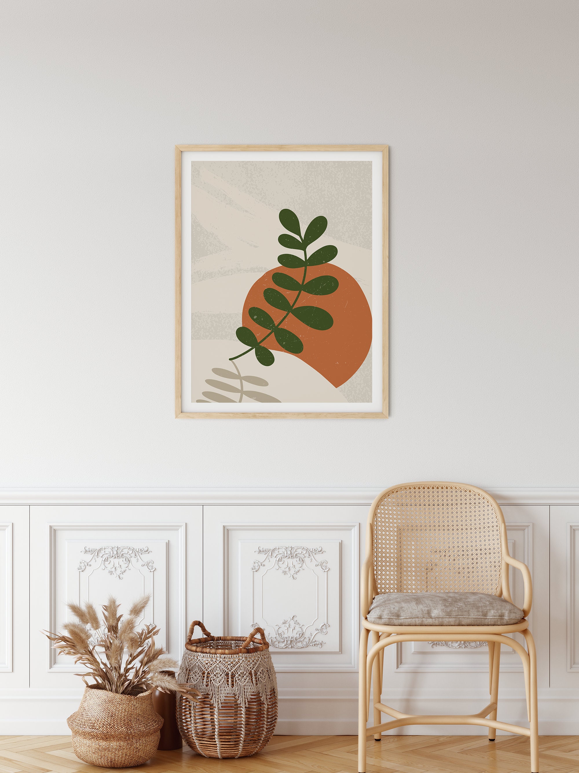 Palm Leaf Terracotta Boho Modern Planter Wall Decor Poster, House Plant ...