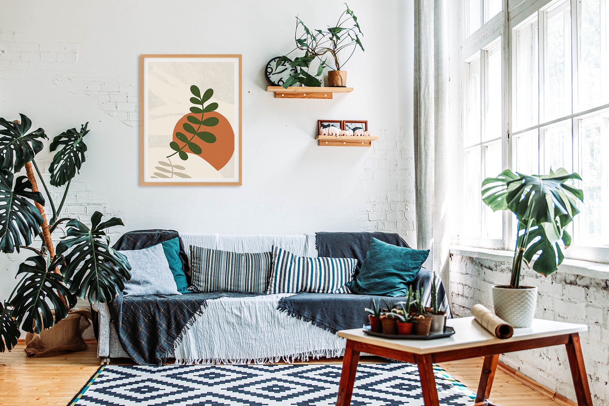 Palm Leaf Terracotta Boho Modern Planter Wall Decor Poster, House Plant ...