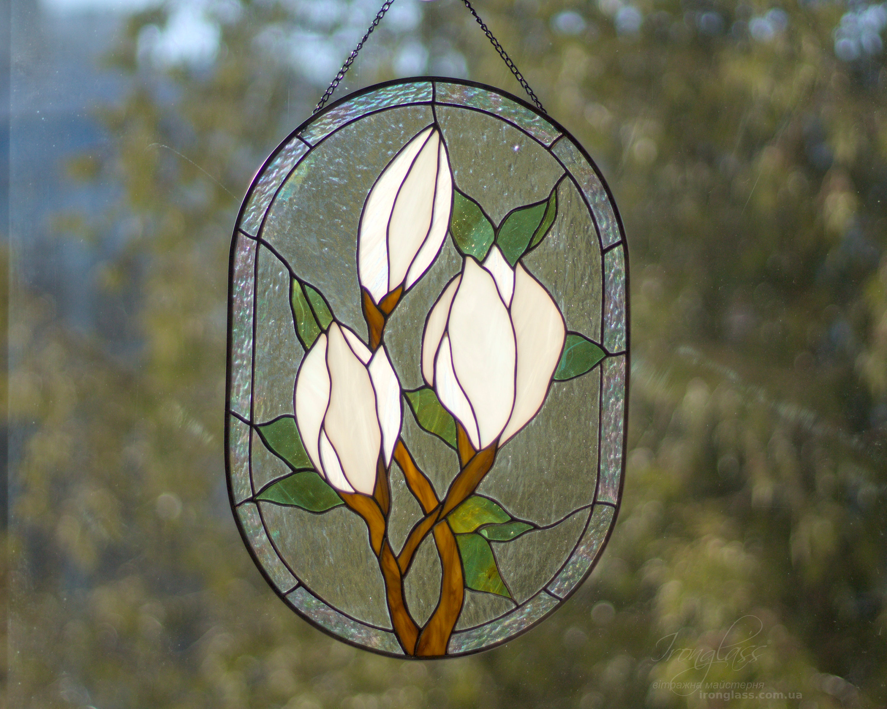 Stained Glass Magnolia Flower Window Panel Stained Glass Window Hanging ...
