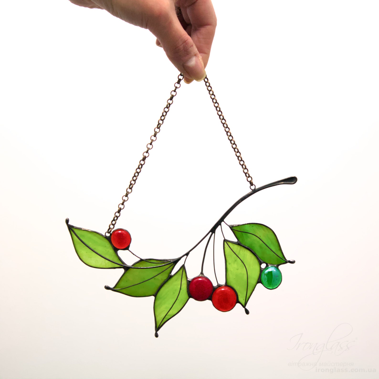 Stained Glass Berries Suncatcher Red Cherry Branch Window Hangings ...