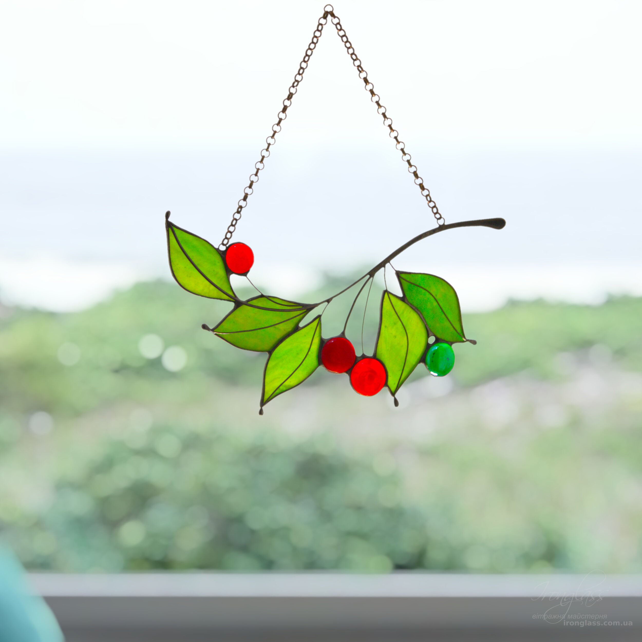 Stained Glass Berries Suncatcher Red Cherry Branch Window Hangings ...