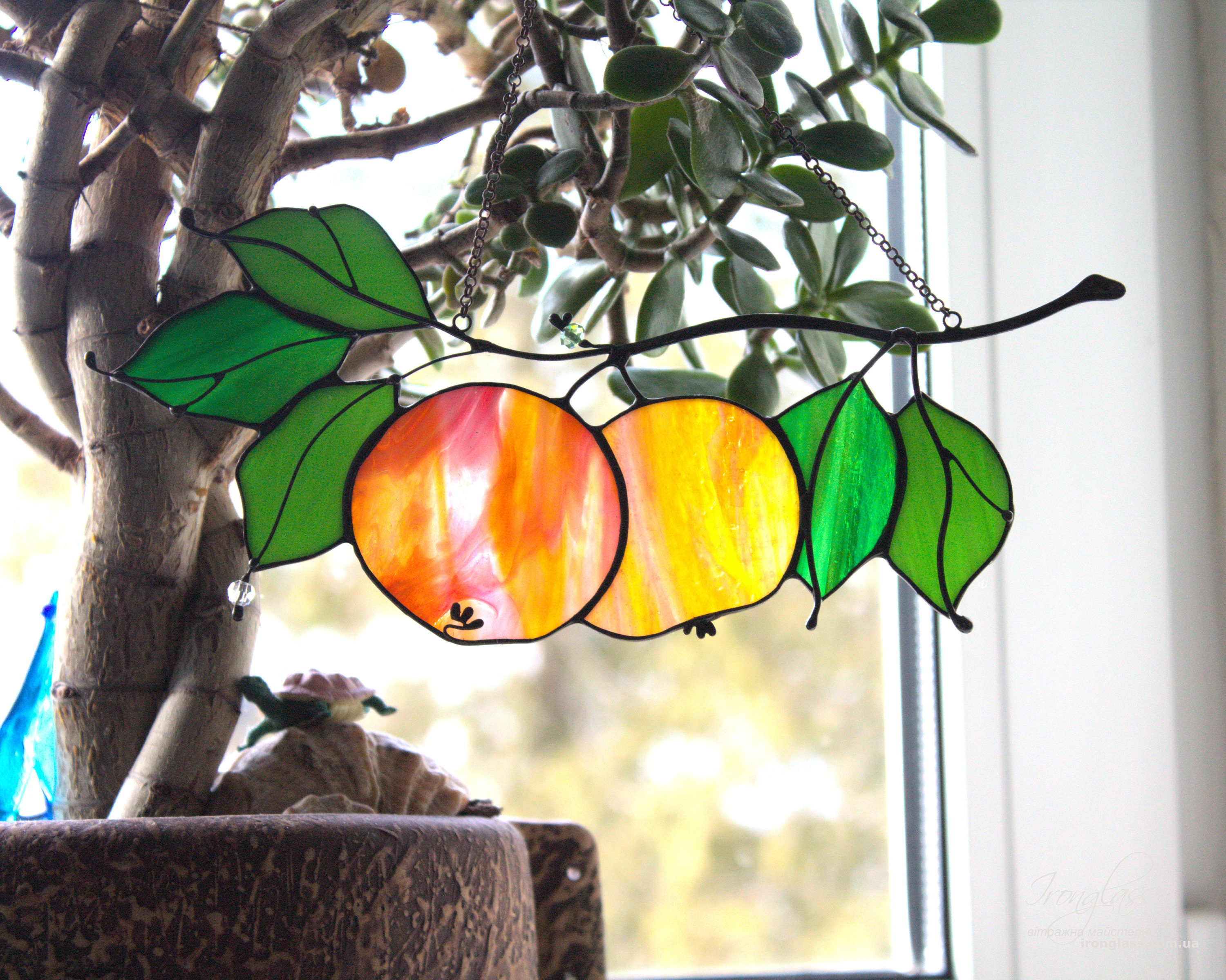 Apple Stained Glass Suncatcher Nature Ornament Red Apple Hanging Fruit ...