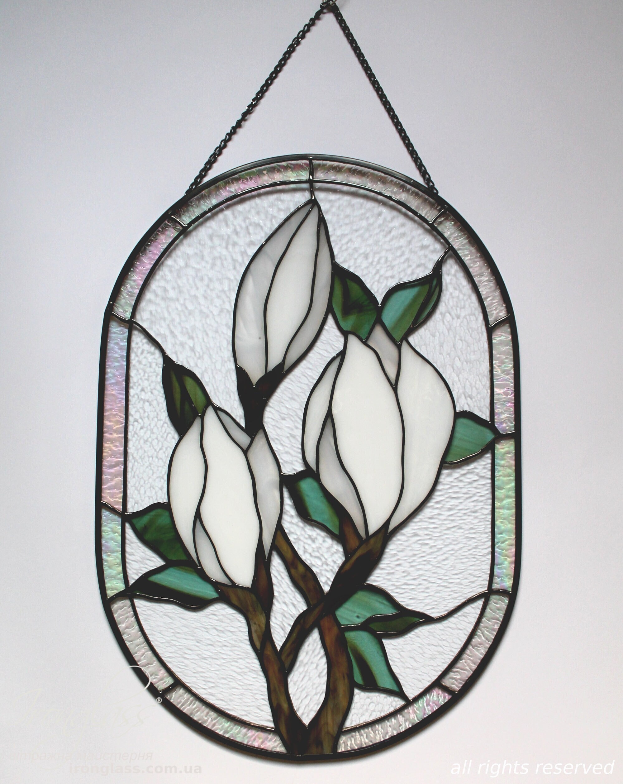 Stained Glass Magnolia Flower Window Panel Stained Glass Window Hanging ...