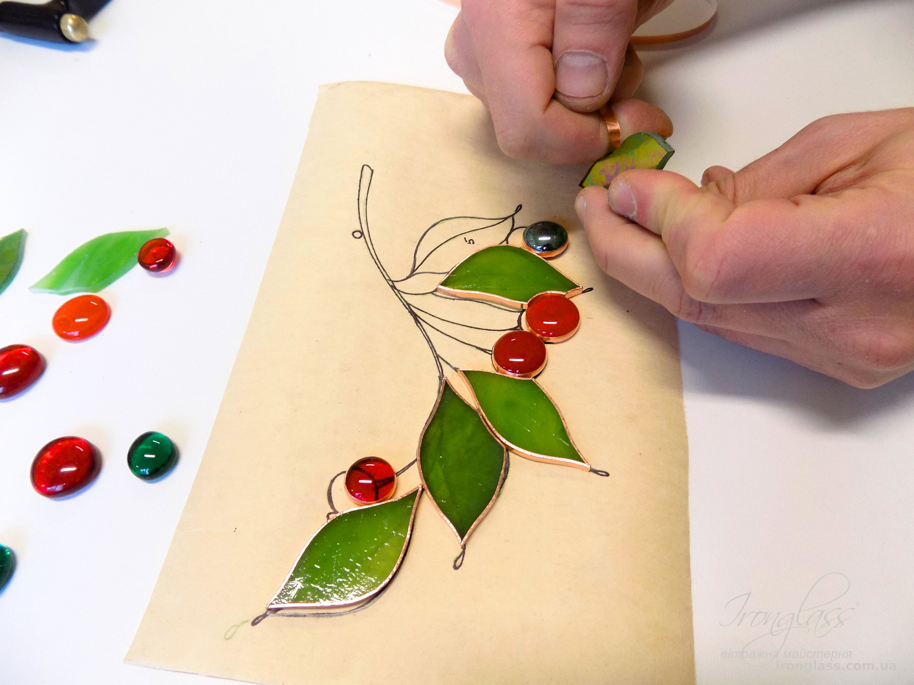 Stained Glass Berries Suncatcher Red Cherry Branch Window Hangings