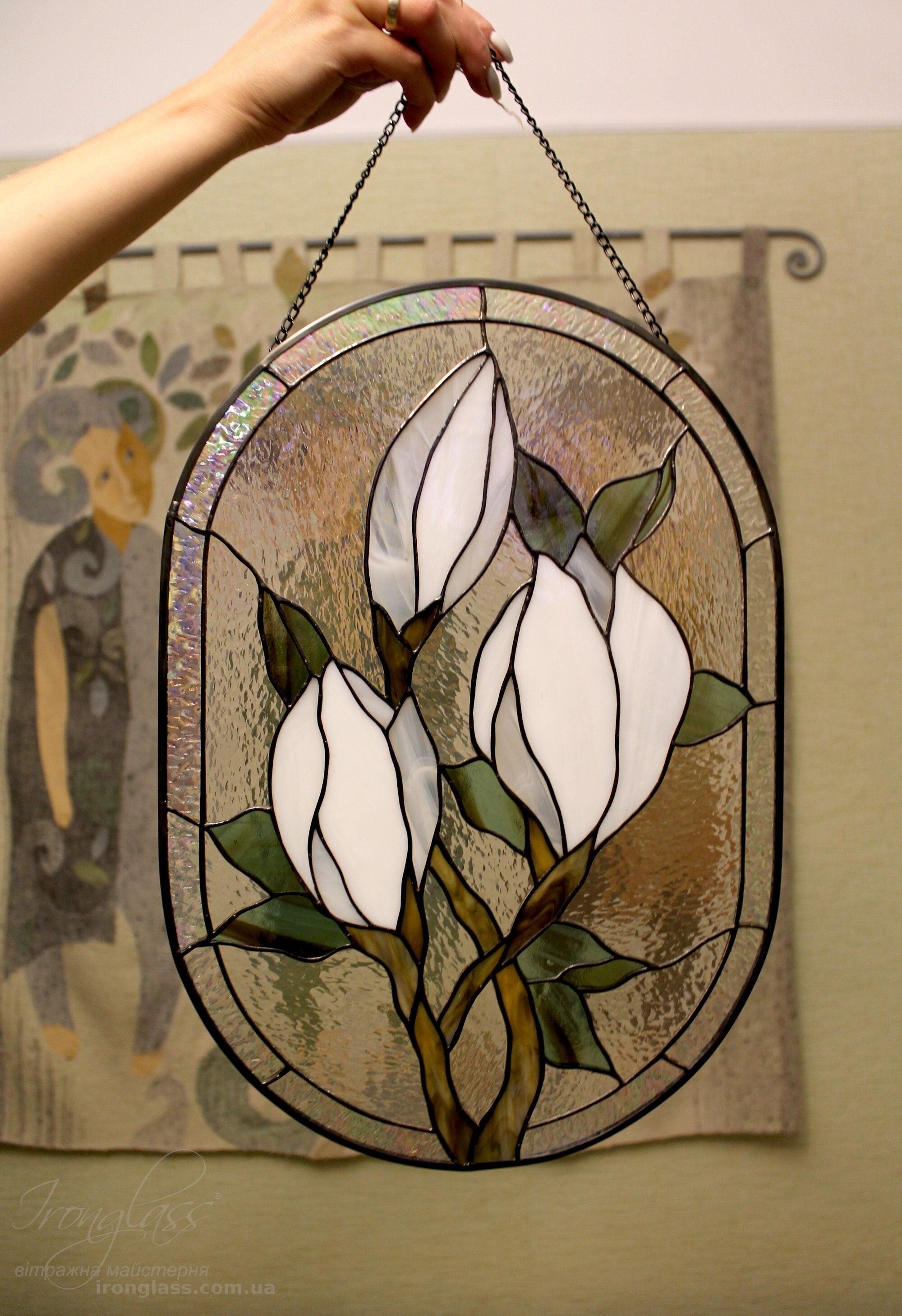 Stained Glass Magnolia Flower Window Panel Stained Glass Window Hanging ...