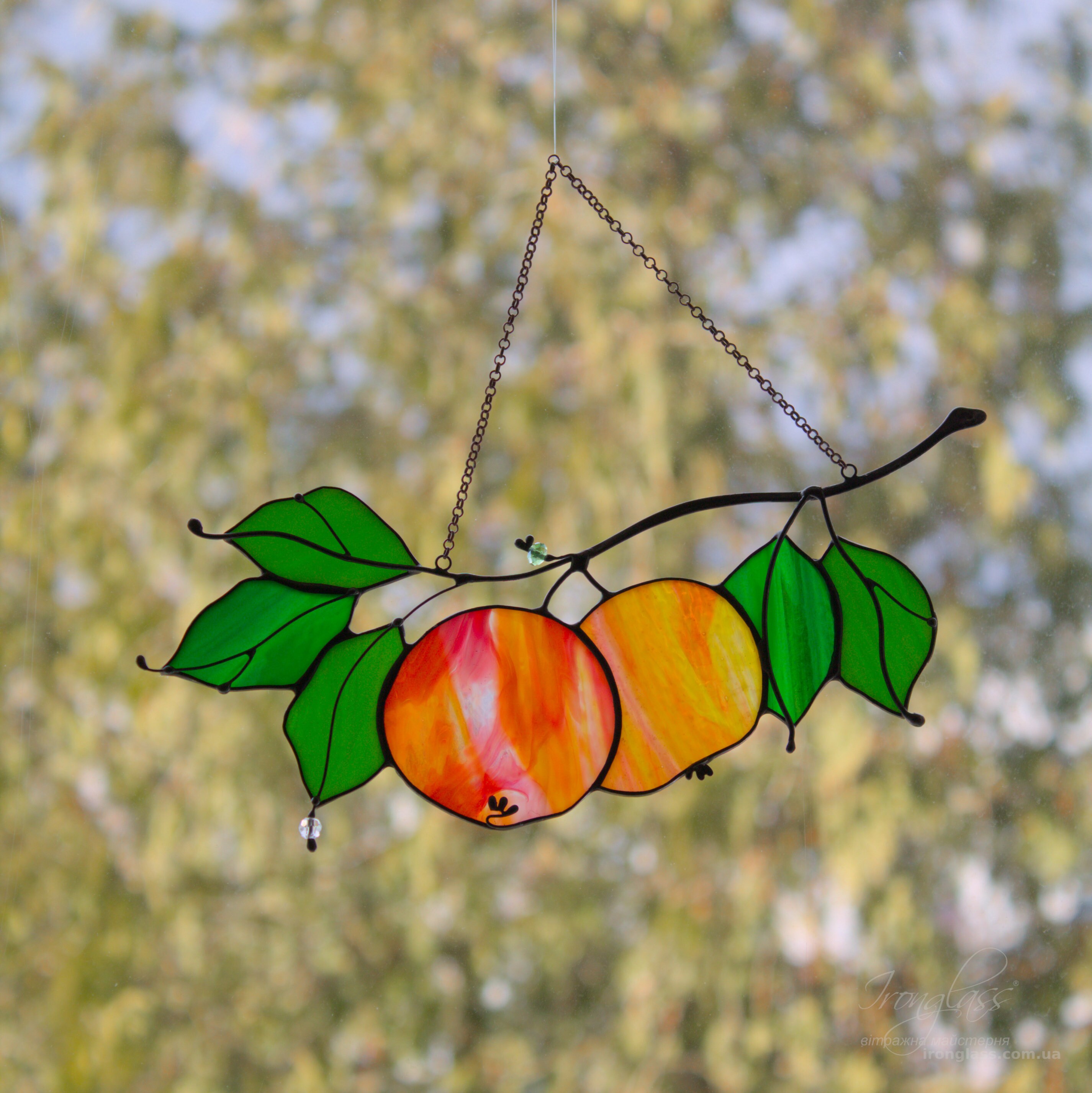 Apple Stained Glass Suncatcher Nature Ornament Red Apple Hanging Fruit ...