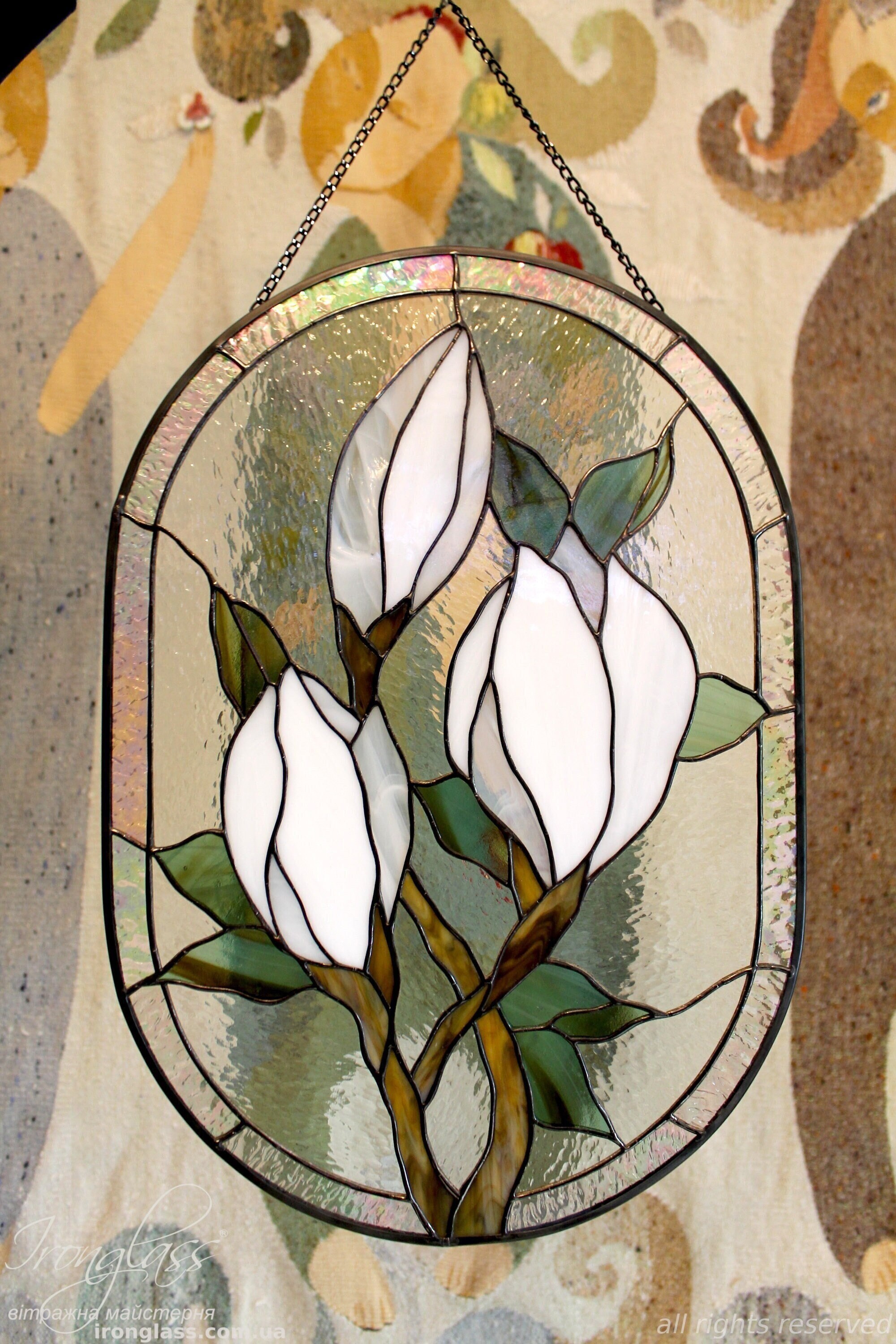 Stained Glass Magnolia Flower Window Panel Stained Glass Window Hanging ...