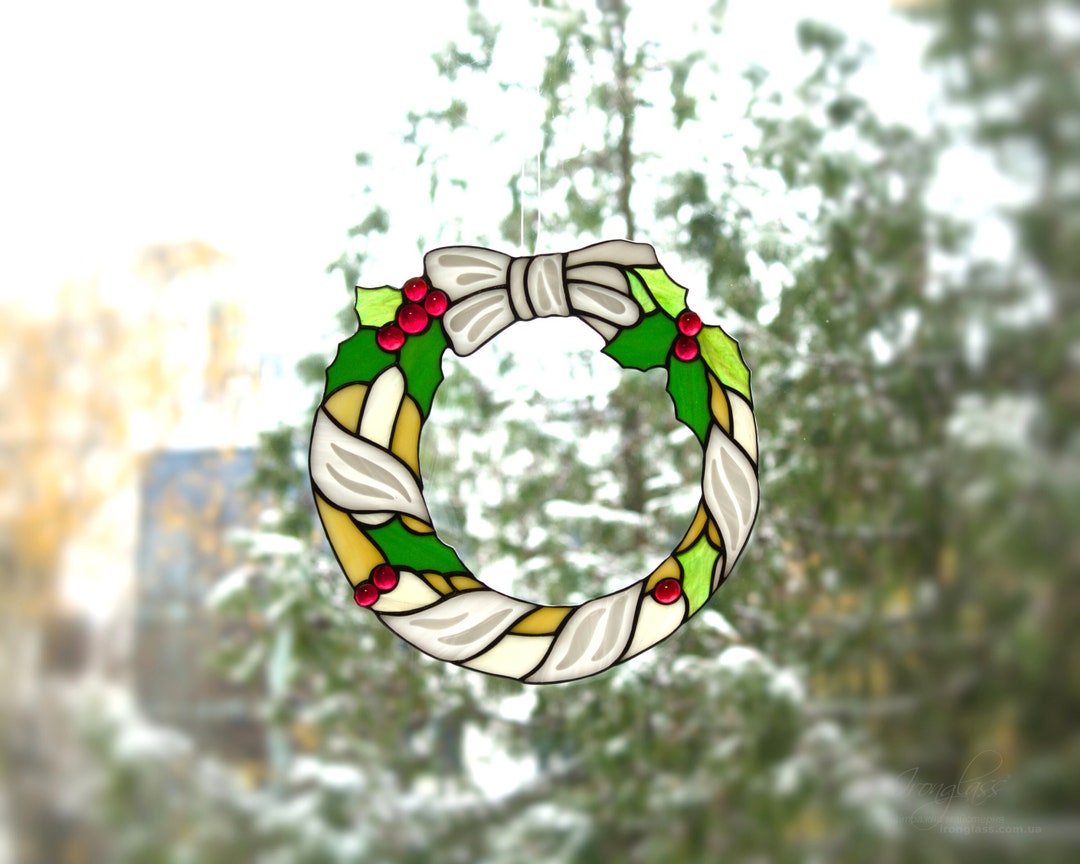 Stained Glass Christmas Gifts Wreath Suncatcher Christmas - Etsy