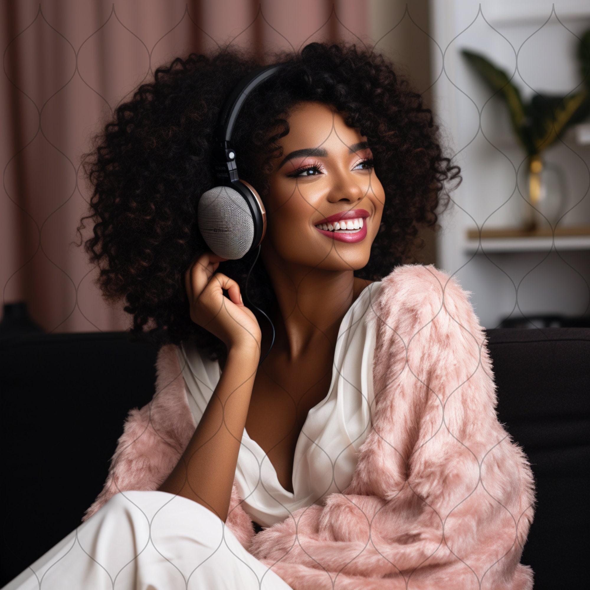 Melanin Black Women in Pink Podcast Lounge Art, AI Generated, Stock ...