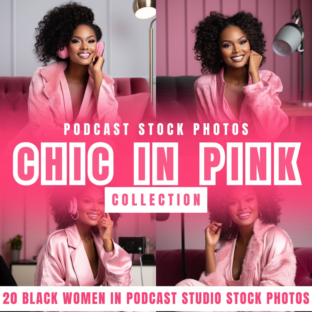 Melanin Black Women in Pink Podcast Lounge Art, AI Generated, Stock ...