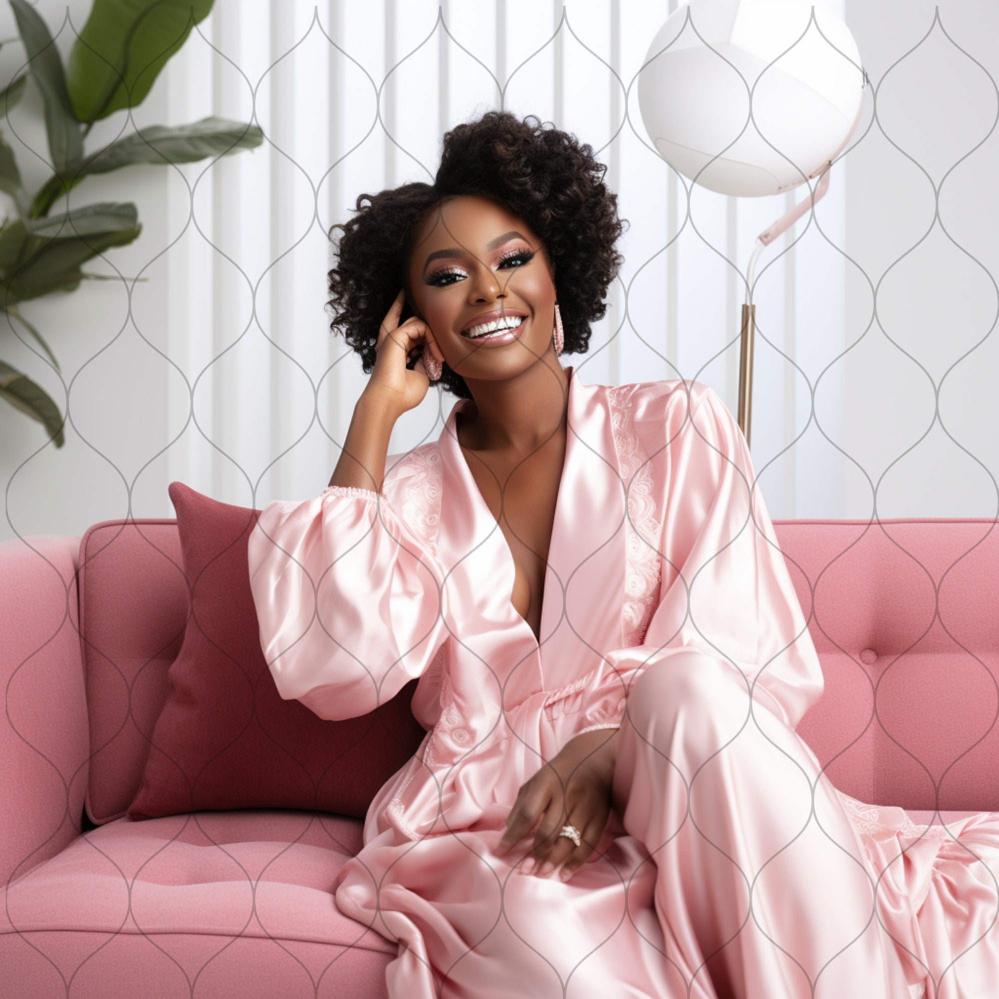 Melanin Black Women in Pink Podcast Lounge Art, AI Generated, Stock ...