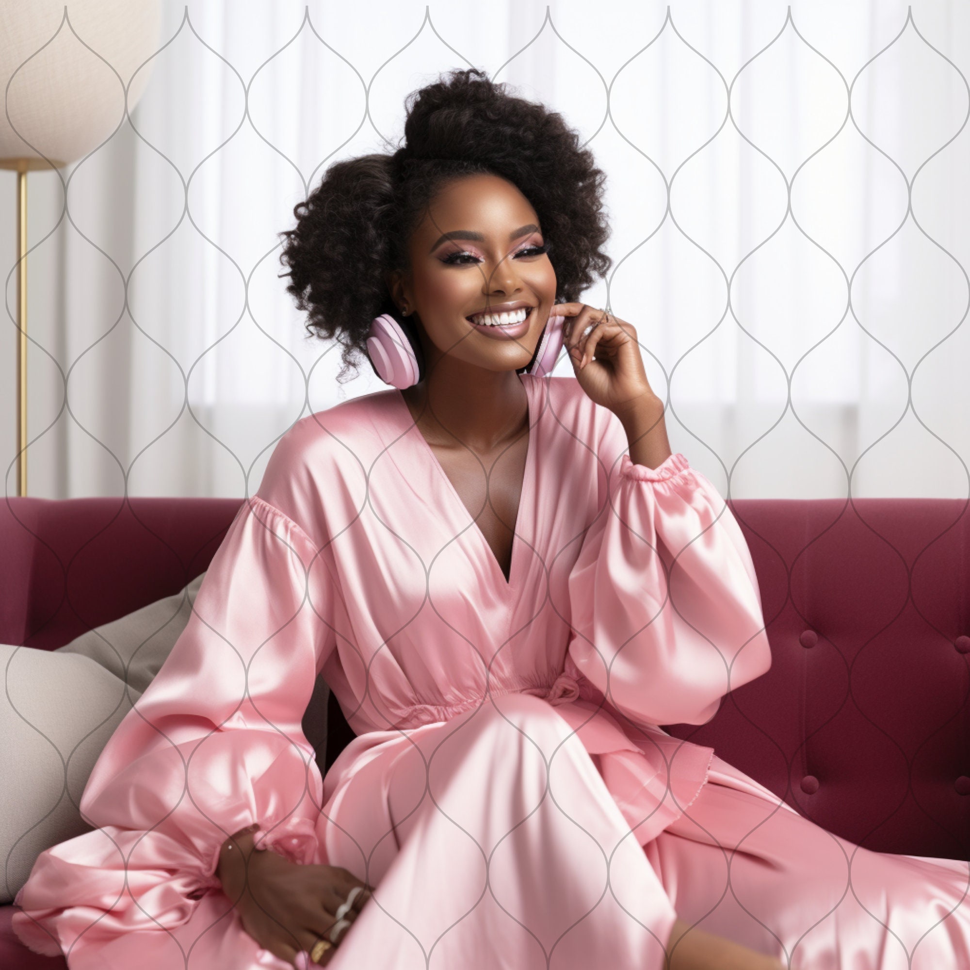 Melanin Black Women in Pink Podcast Lounge Art, AI Generated, Stock ...