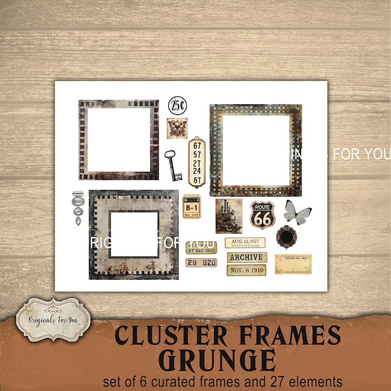 GRUNGE Cluster Curated Frames—vintage Printable Frames With Ephemera ...