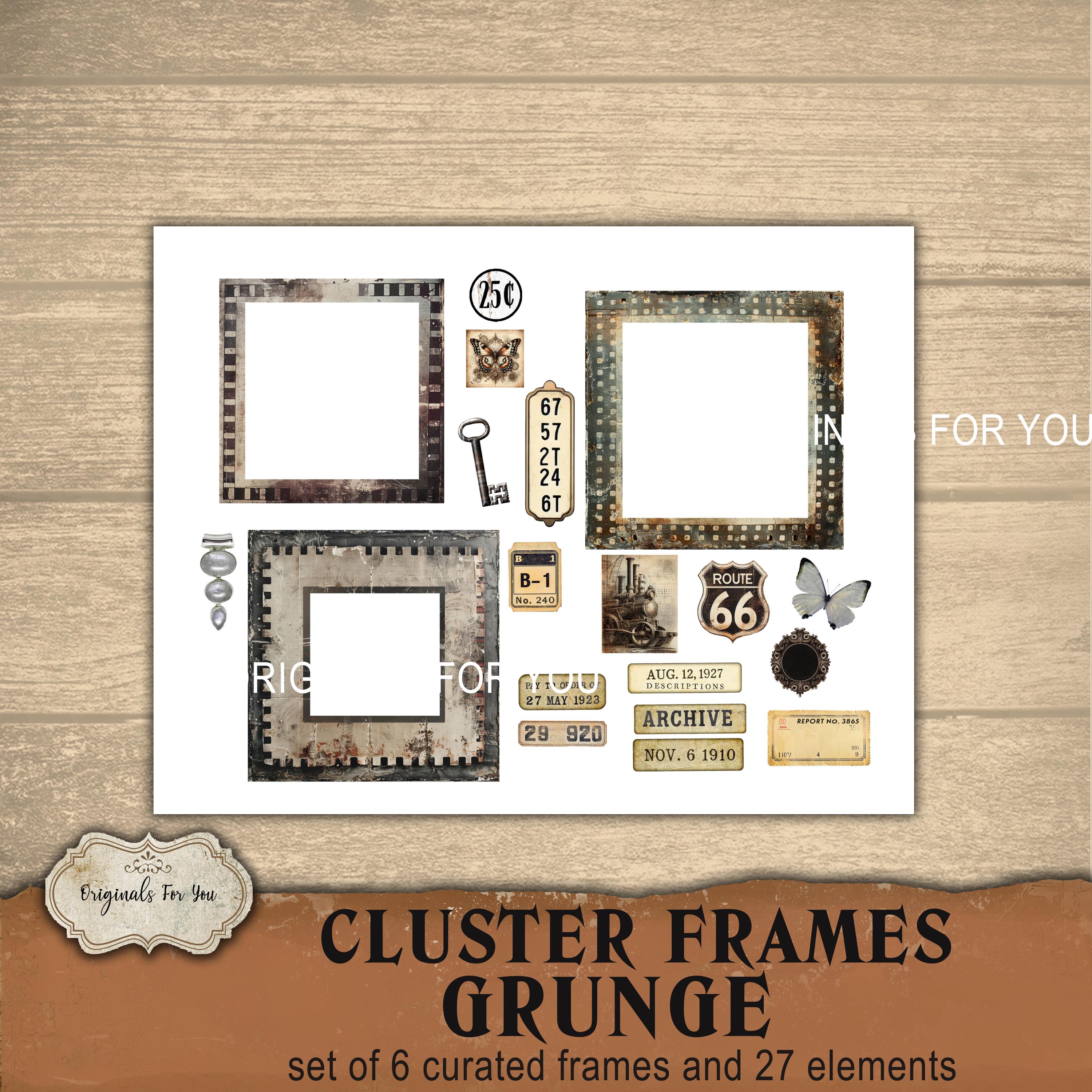 GRUNGE Cluster Curated Frames—vintage Printable Frames With Ephemera ...