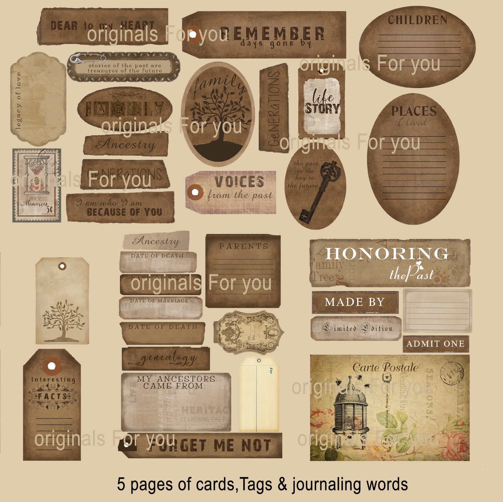 Genealogy, Vintage, Tags, Junk Journal Words, Cards, Ephemera, Post ...