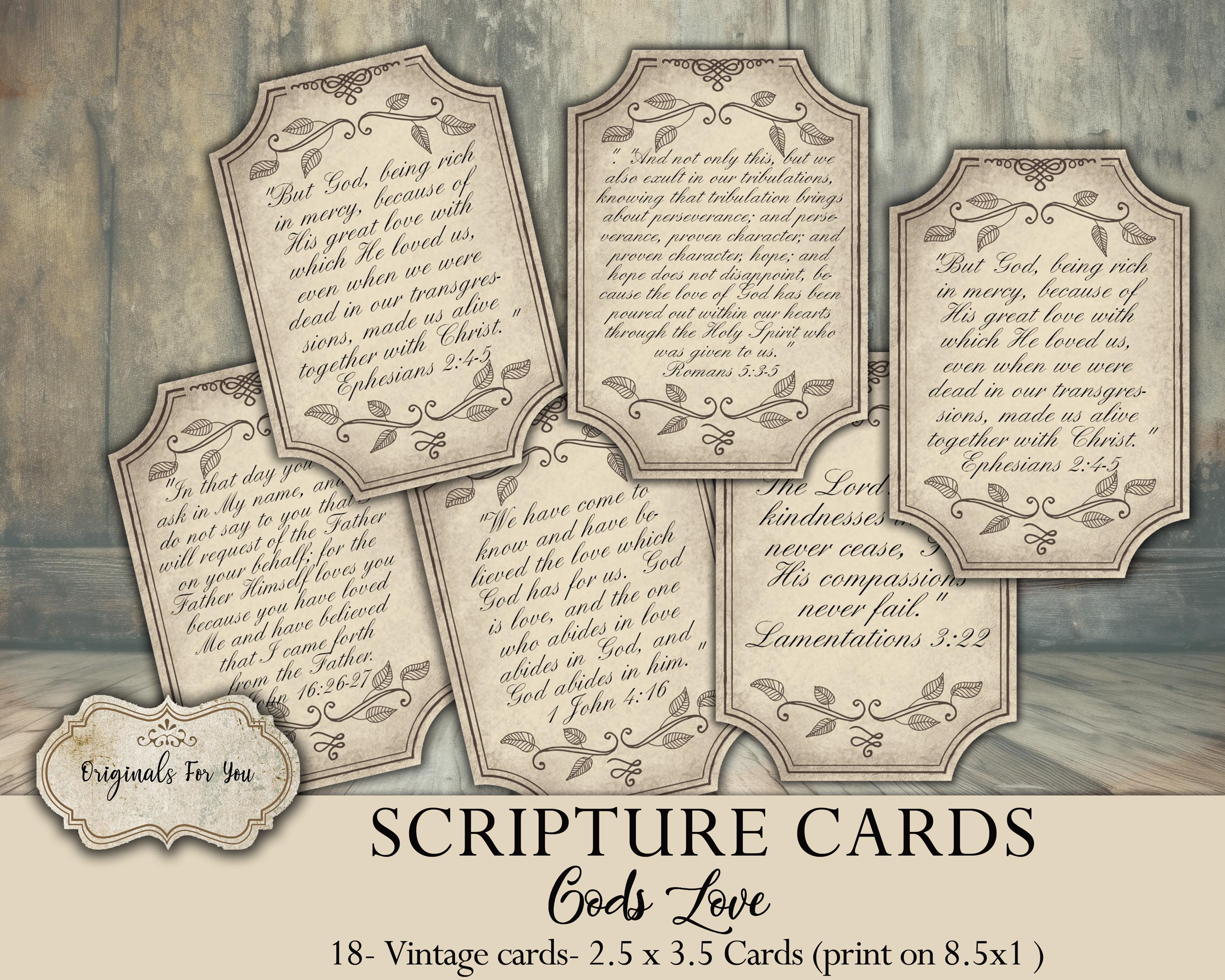 VINTAGE Christian Printable Scripture CARDS, "godslove" Junk Journal ...